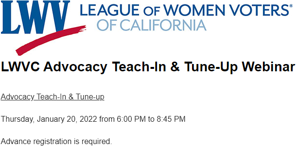 LWVC Advocacy Teach-In & Tune-Up Webinar | MyLO
